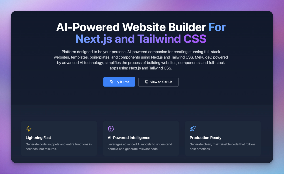AI Website Builder for Next.js and Tailwind CSS | Meku.dev
